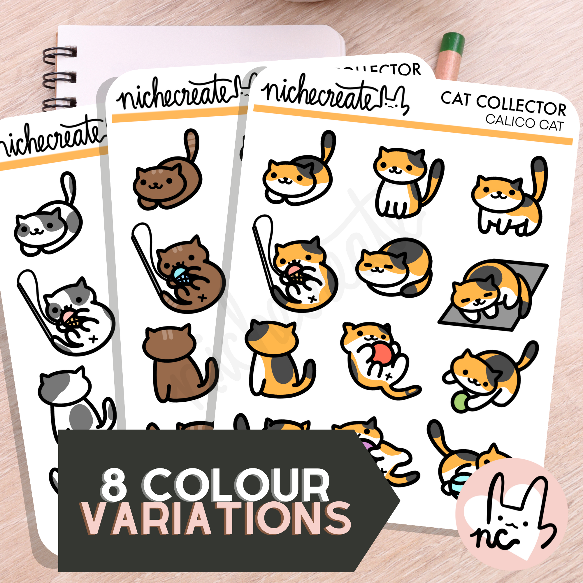 Cat Collector Standard Planner Sticker Sheets (7 Colour Variations) (I ...
